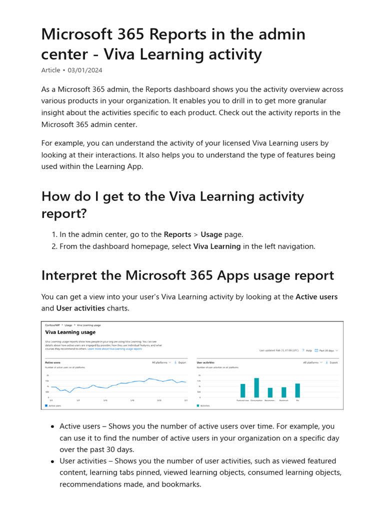 Microsoft 365 Admin Reports Overview | PDF | Share Point | Microsoft Excel