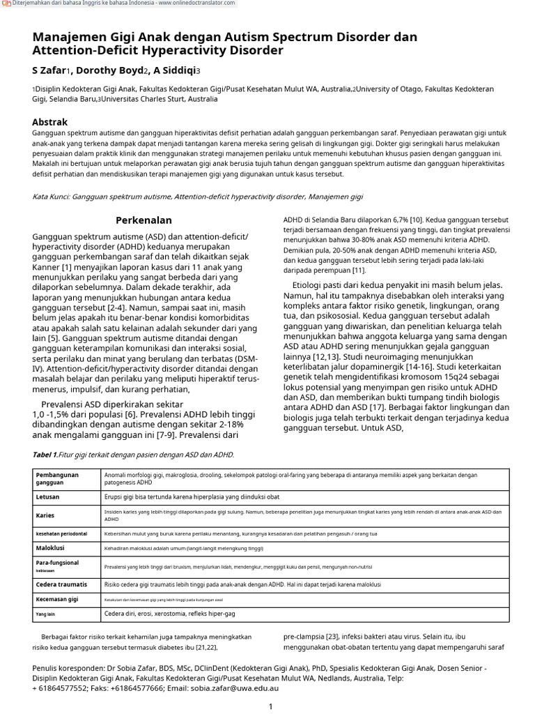 Manajemen Gigi Anak dengan ASD dan ADHD | PDF
