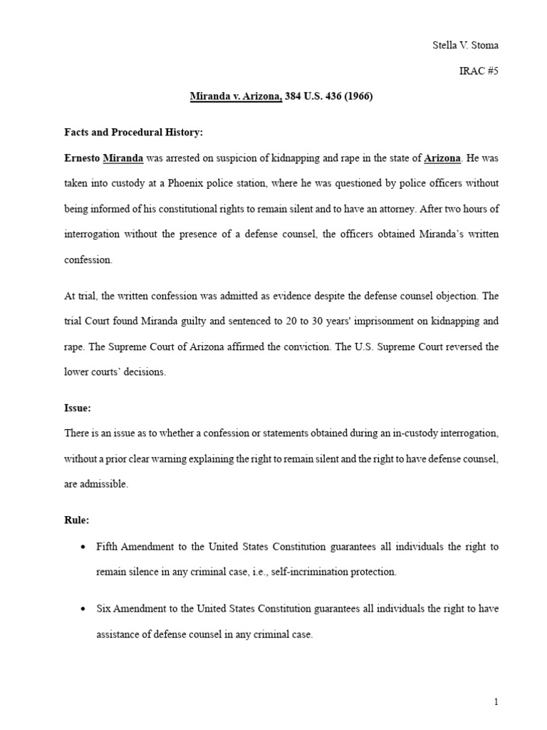 Miranda Rights and Confession Admissibility | PDF | Miranda Warning ...
