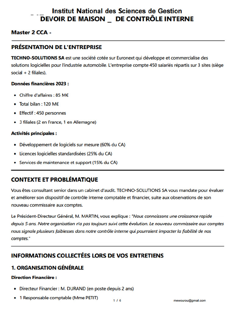Devoir de Maison Contrôle Interne | PDF