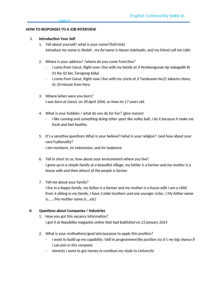 Job Interview Response Guide | PDF | Behavioural Sciences | Social ...