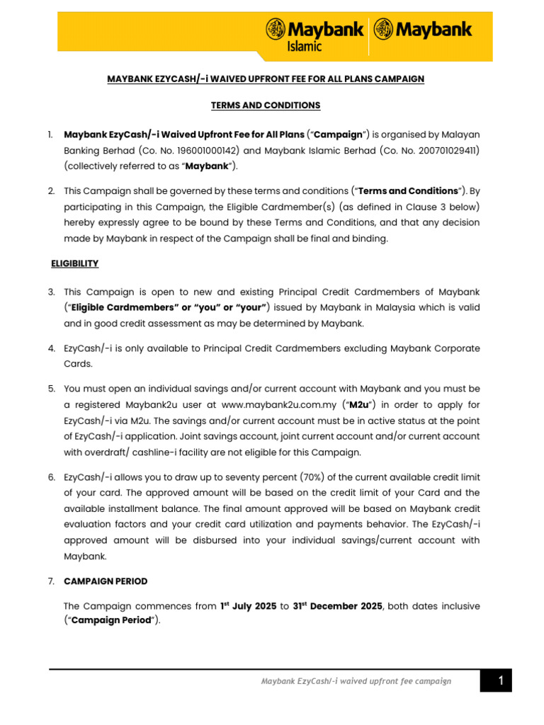Maybank EzyCash/-i Fee Waiver Campaign | PDF | Credit Card ...