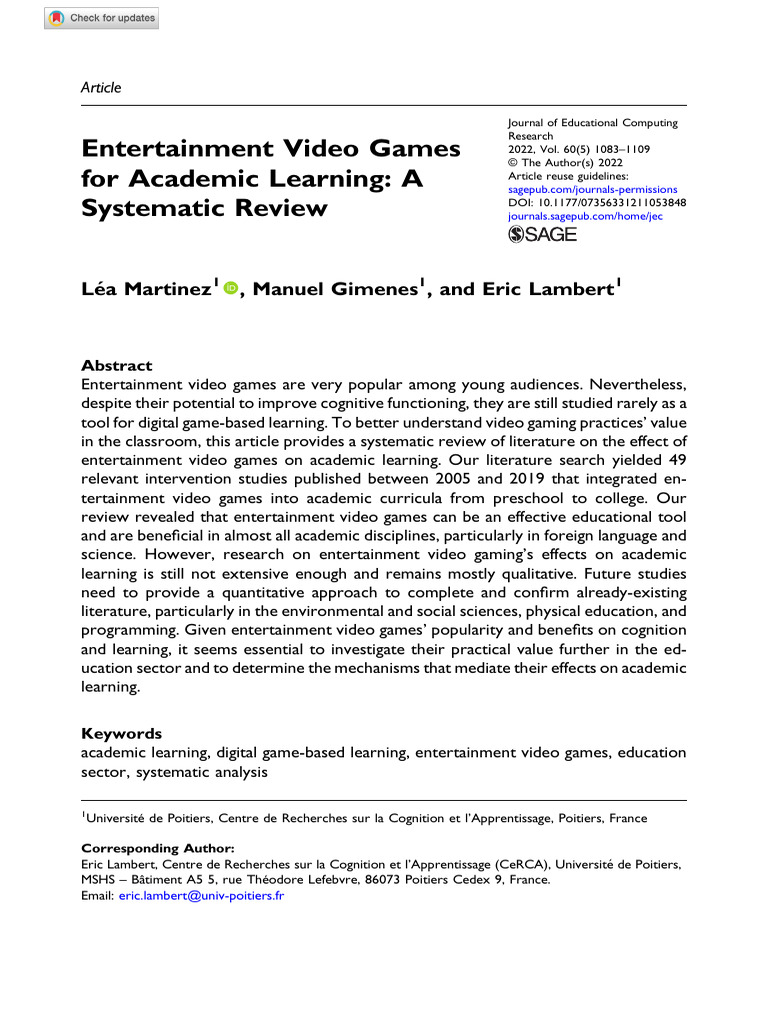 Video Games in Academic Learning Review | PDF | Working Memory | Creativity