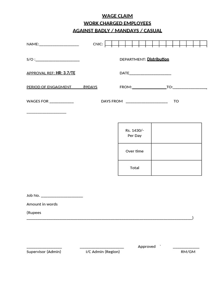 SALARY FORM | PDF | Workplace | Working Conditions