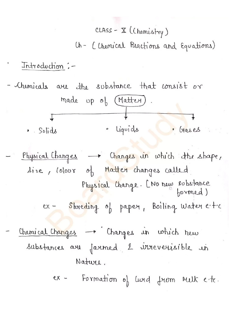 Chemical Reaction and Equation Notes 001 | PDF