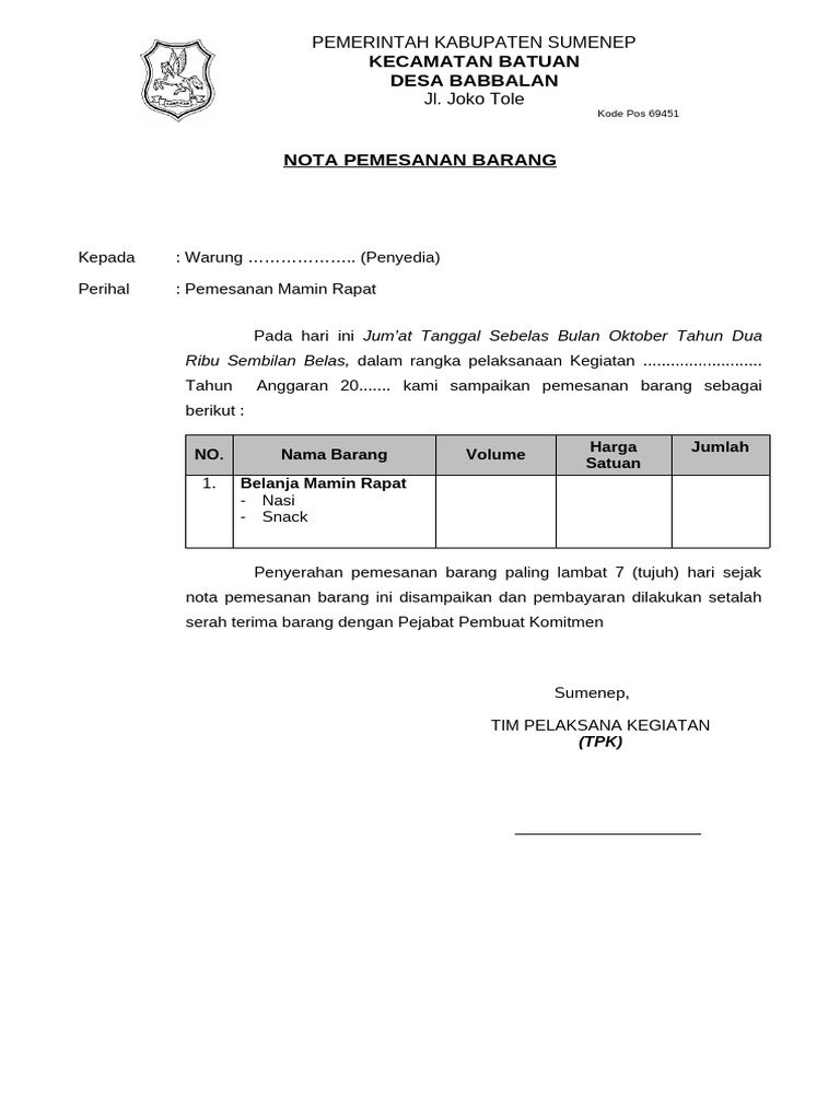 Nota Pesanan Barang (SPJ) | PDF