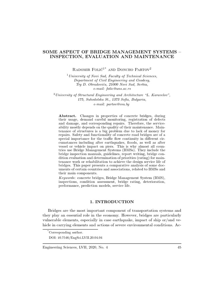 Some Aspect of Bridge Management Systems Inspection, Evaluation and ...