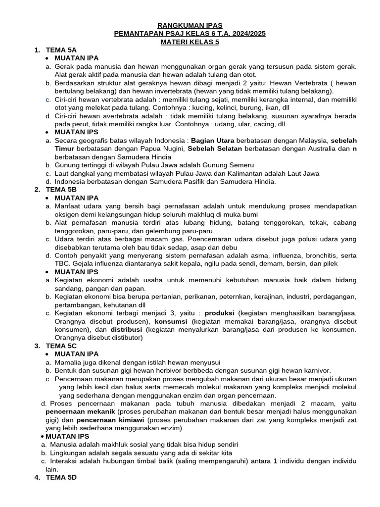Rangkuman Materi IPA dan IPS Kelas 6 | PDF