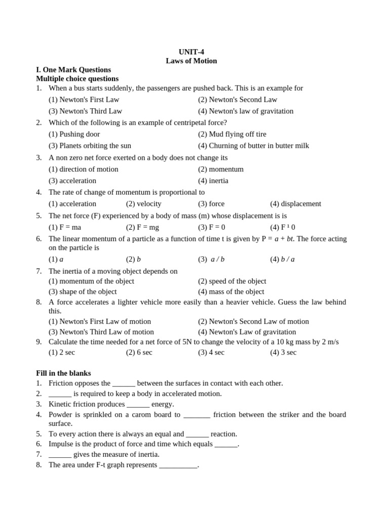 Laws of Motion: Key Concepts & Questions | PDF | Force | Newton's Laws ...