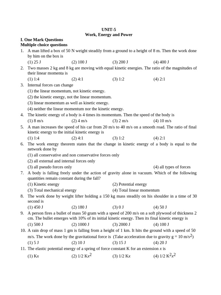 UNIT-5 Work, Energy and Power | PDF | Force | Collision
