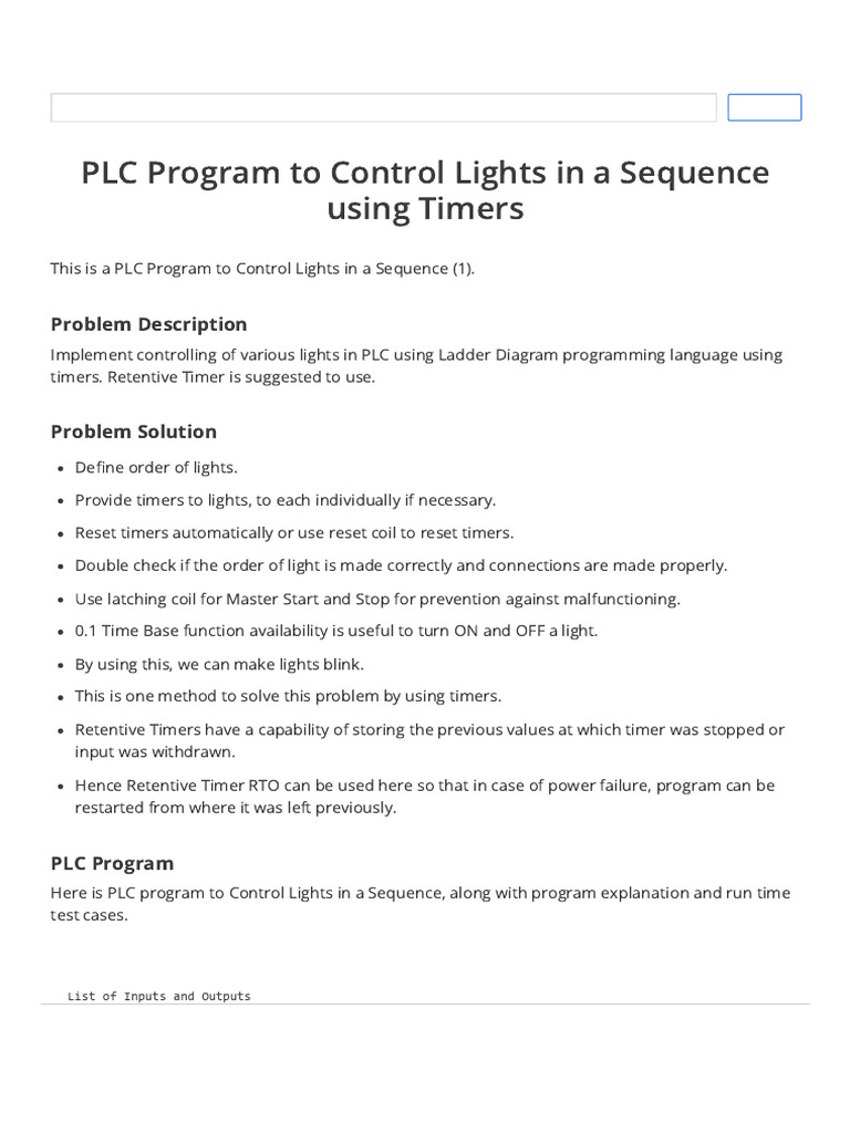 PLC Light Control Program with Timers | PDF | Programmable Logic ...