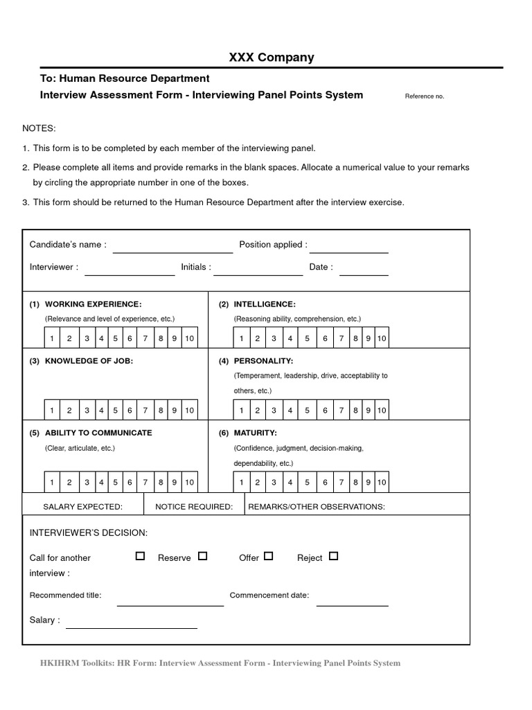 Interview Assessment Form Template | PDF