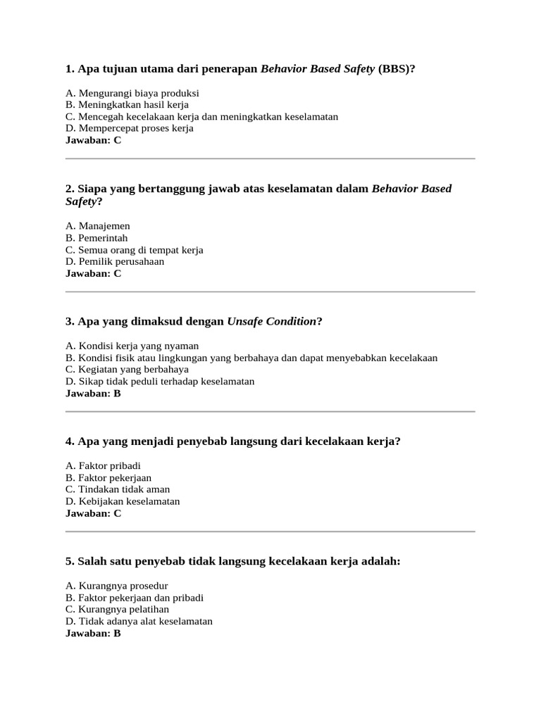Soal Pre-Post Test Training BBS | PDF