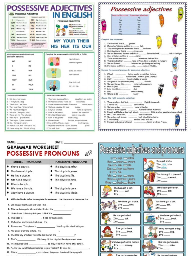 Possessive Adjective and Pronouns Worksheet | PDF