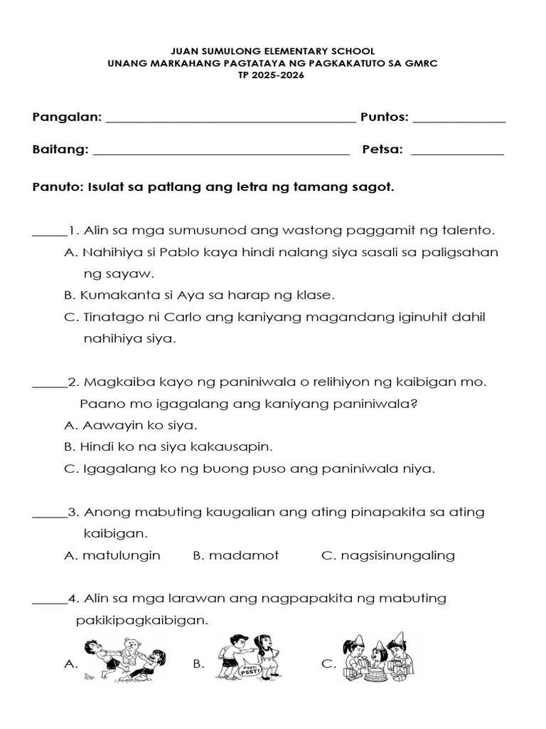 GMRC - 1st Periodical Test | PDF