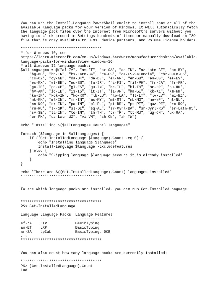 Install Windows 10 Language Packs via PowerShell | PDF | Microsoft ...