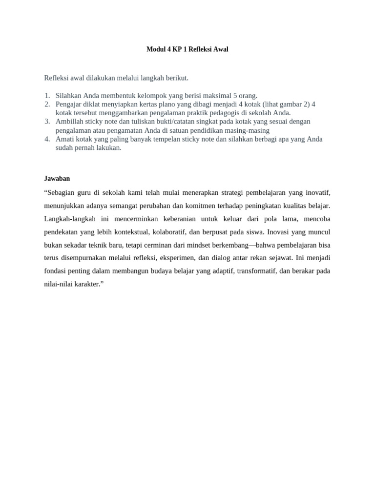 Refleksi Awal Modul 4 KP 1 | PDF