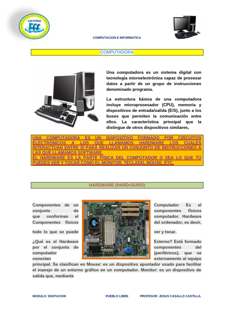 INTRODUCCIÓN A LA COMPUTADORA Ang | PDF | Hardware de la computadora ...