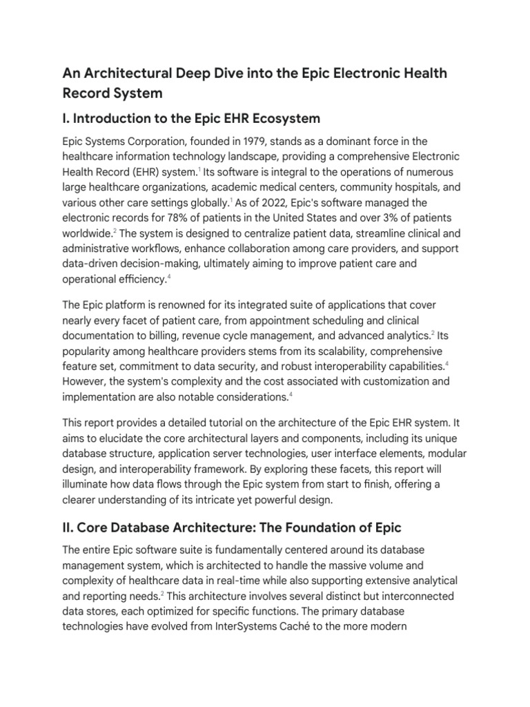 EPIC EHR System Architecture Tutorial | PDF | Databases | Electronic ...