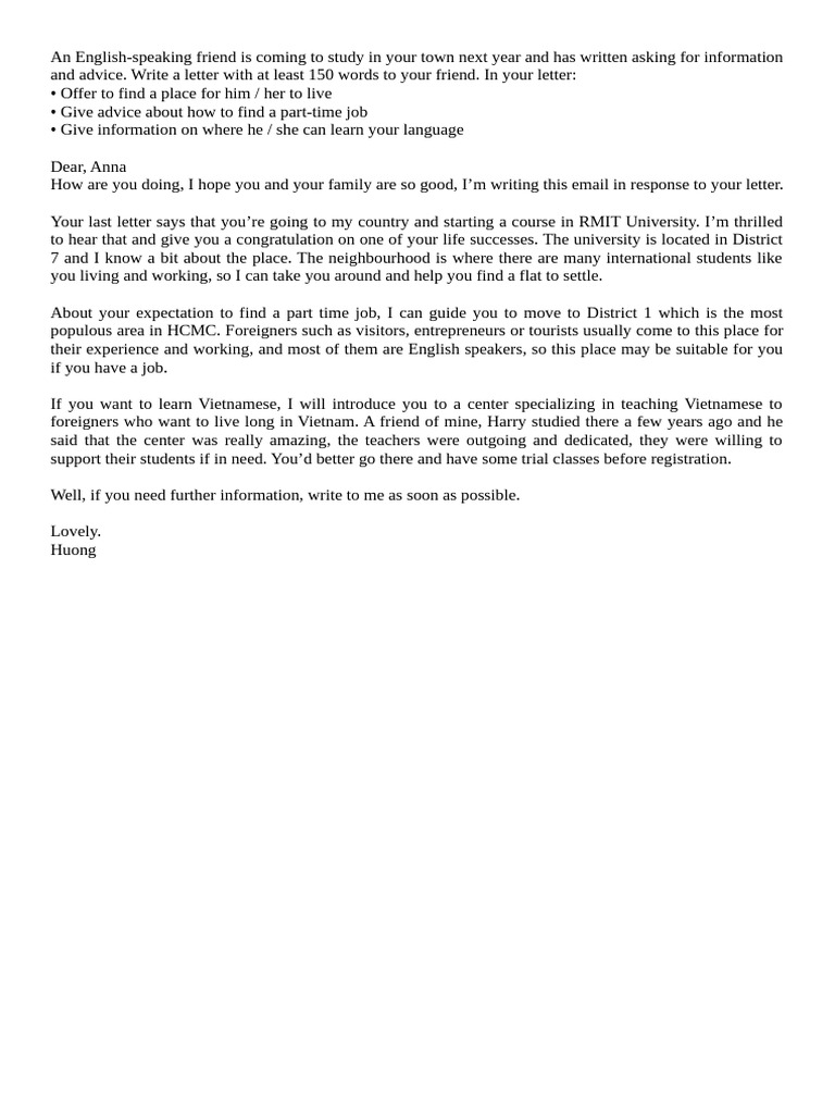 Letter - Advice A Incoming Friend | PDF | Cost Of Living