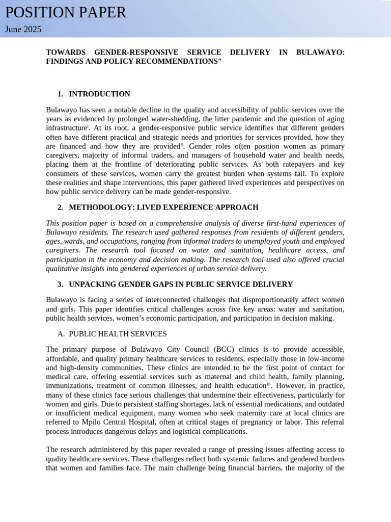 Gender-Responsive Public Services in Bulawayo | PDF | Wash | Social ...