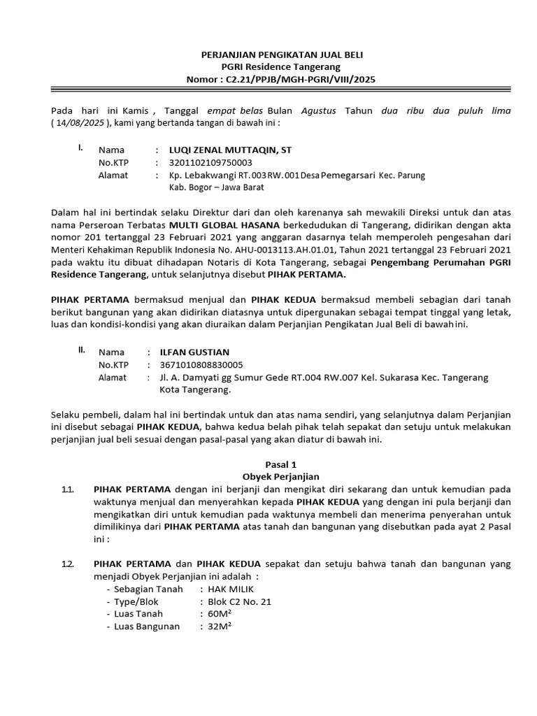 PPJB Ilfan Gustian c2.21 (KONSUMEN PGRI) | PDF