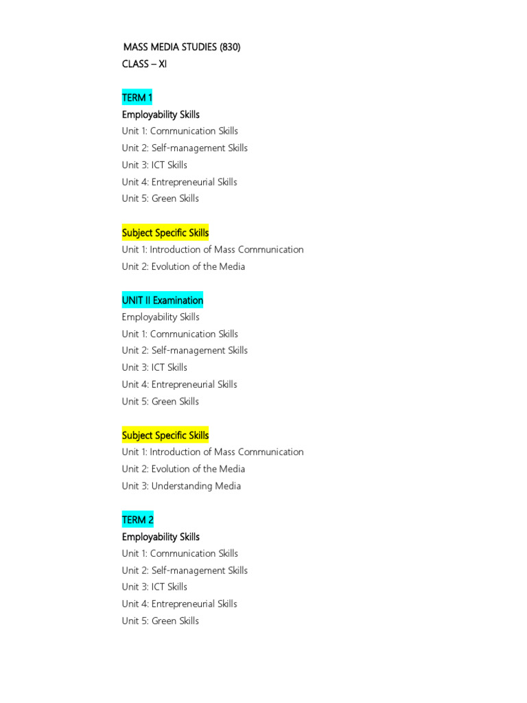 Class 11 Mass Media Syllabus | PDF