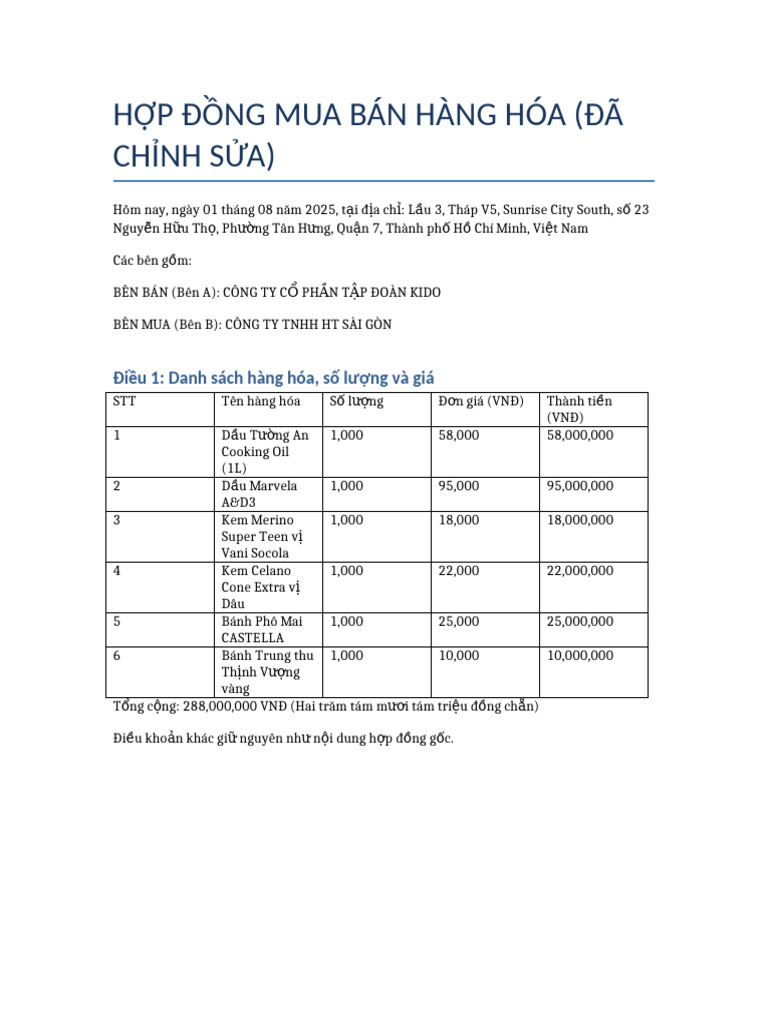 Hop Dong Mua Ban Da Chinh Sua | PDF