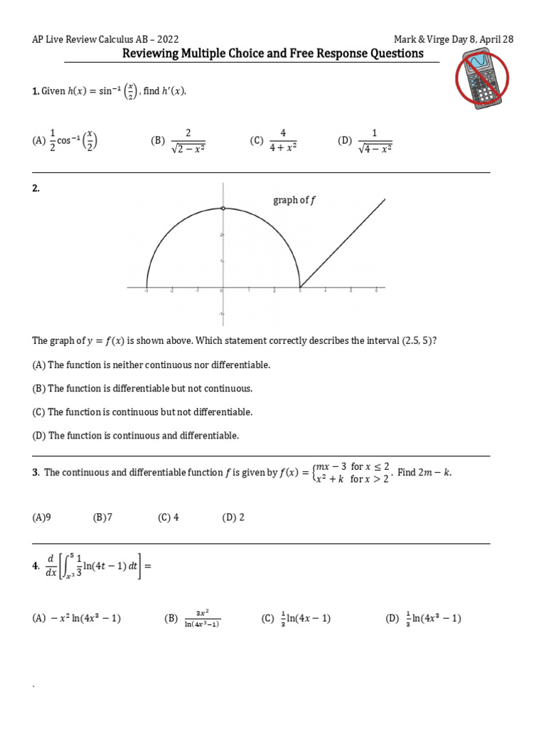 AP Calculus AB Live Review 2022 | PDF | Function (Mathematics ...