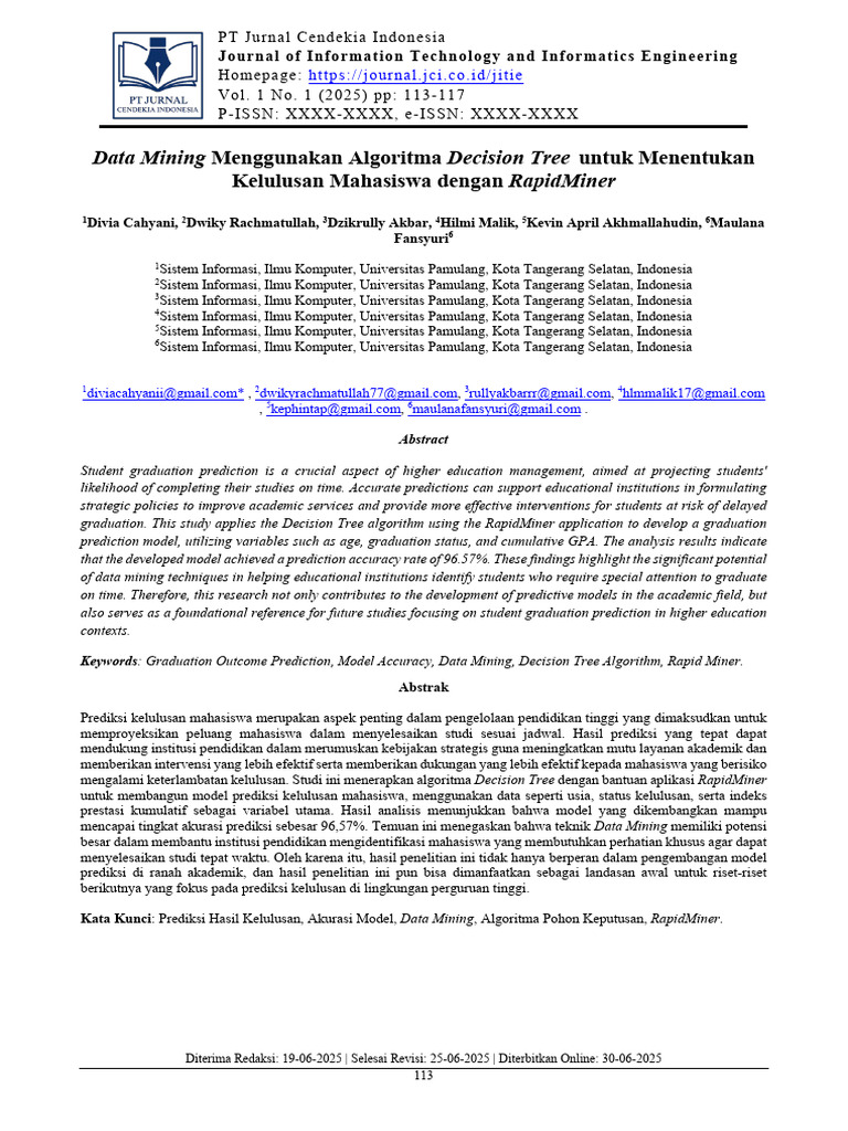 Data Mining Decision Tree Rapidminer: Menggunakan Algoritma Untuk Menentukan Kelulusan Mahasiswa ...