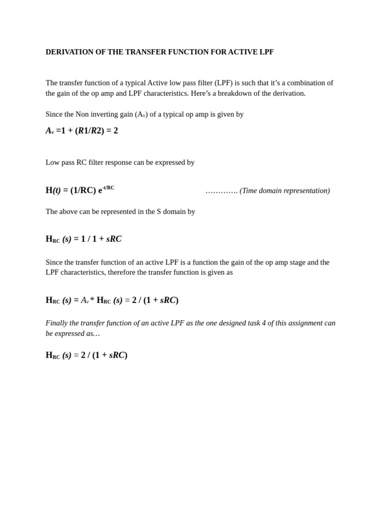 Active High Pass Filter Transfer Function | PDF