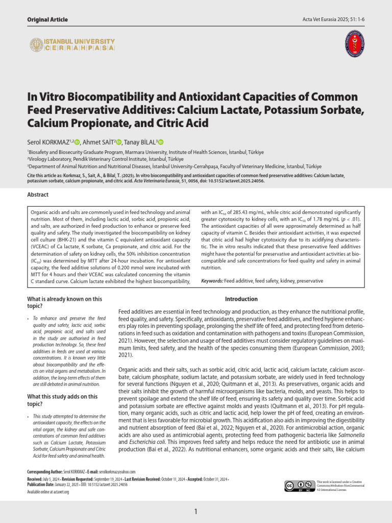 Biocompatibility of Feed Preservatives | PDF | Vitamin C | Lactic Acid