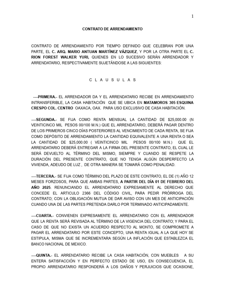 Contrato de Arrendamiento Rion Casa Matamoros .Docx | PDF | Propiedad