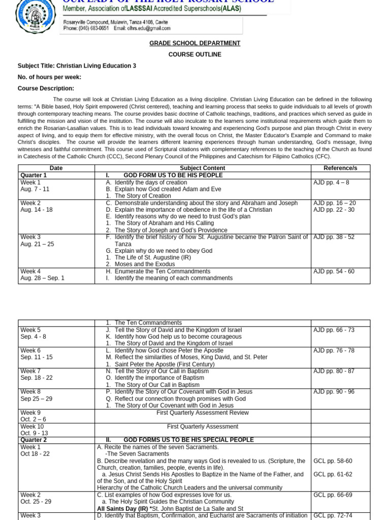 CLE 3 Course Outline Sir Clyde | PDF | Baptism | Liturgical Year