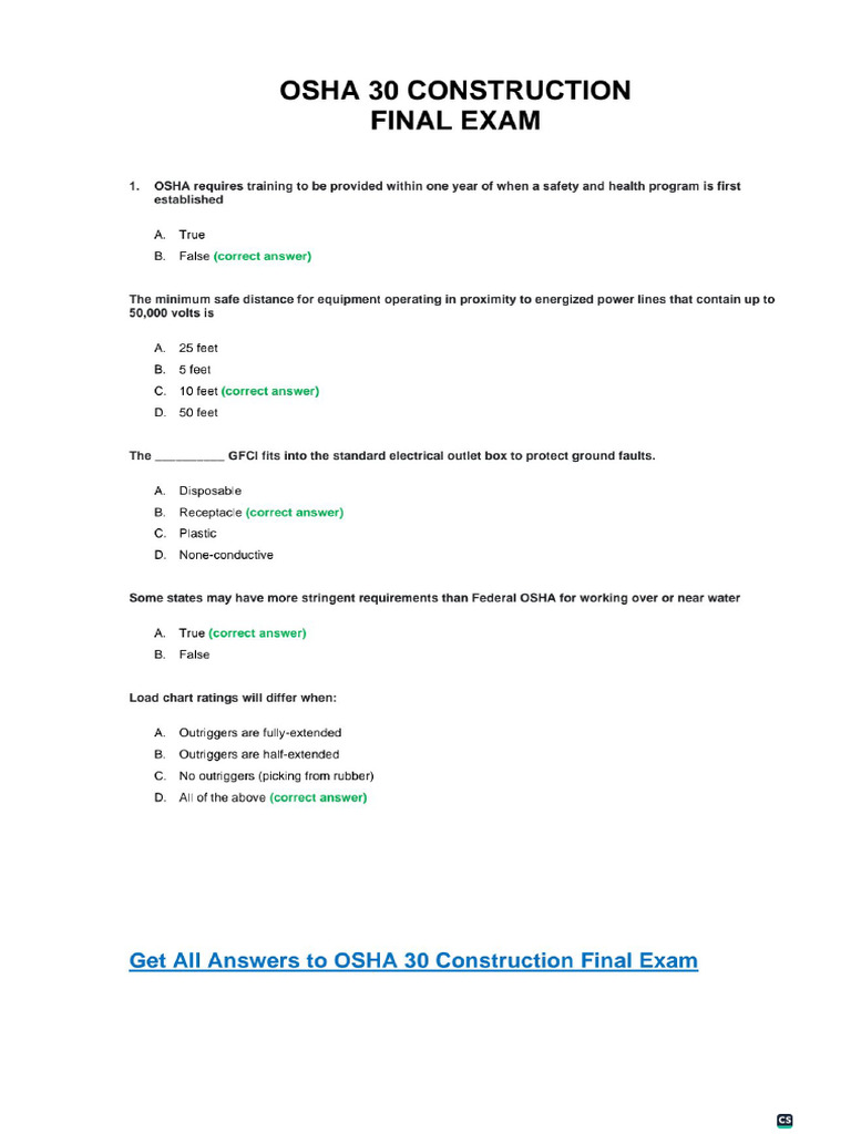 Osha 30 HR Exam | PDF