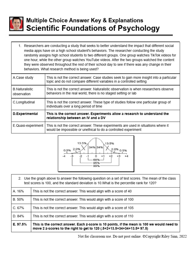 Unit 1 Multiple Choice Answer Key Explanations | PDF | Psychology ...