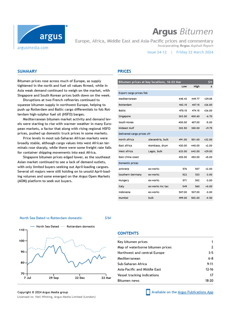 Bitumen Price Trends - March 2024 | PDF | Oil Tanker | Fuel Oil