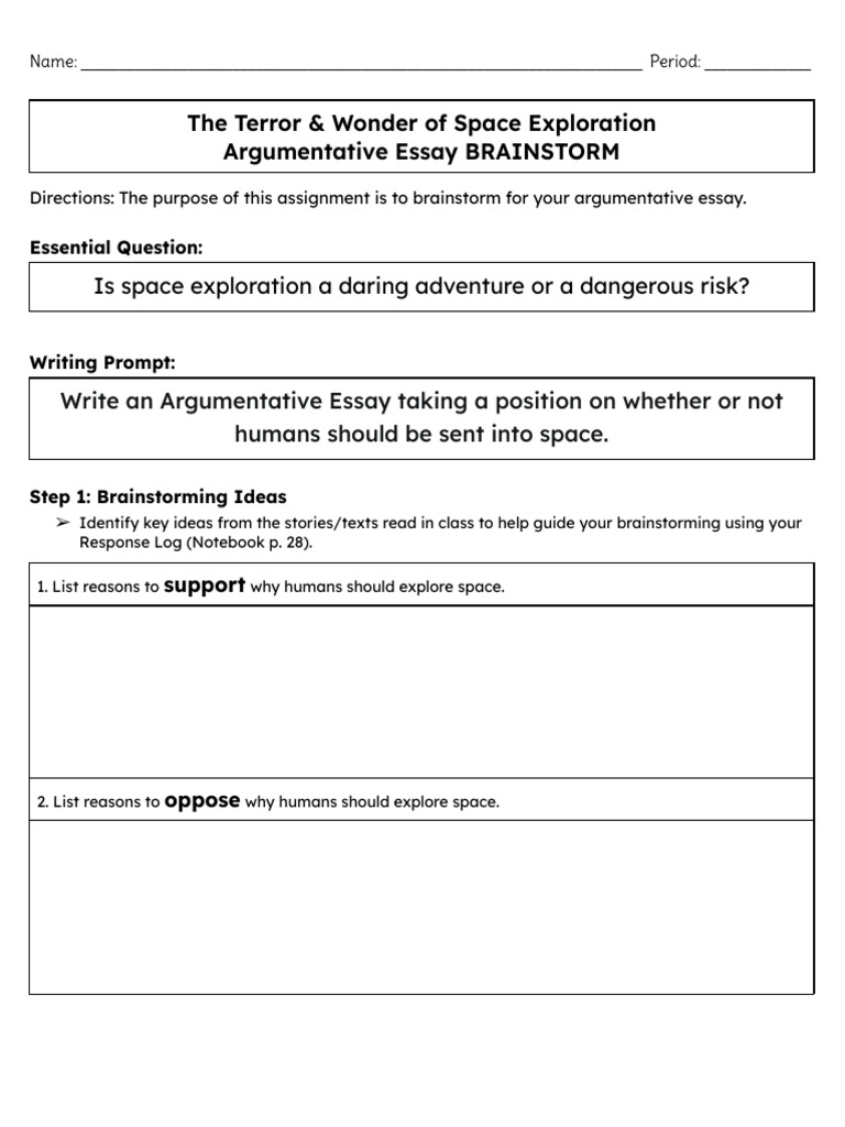 Argumentative Writing Brainstorm | PDF