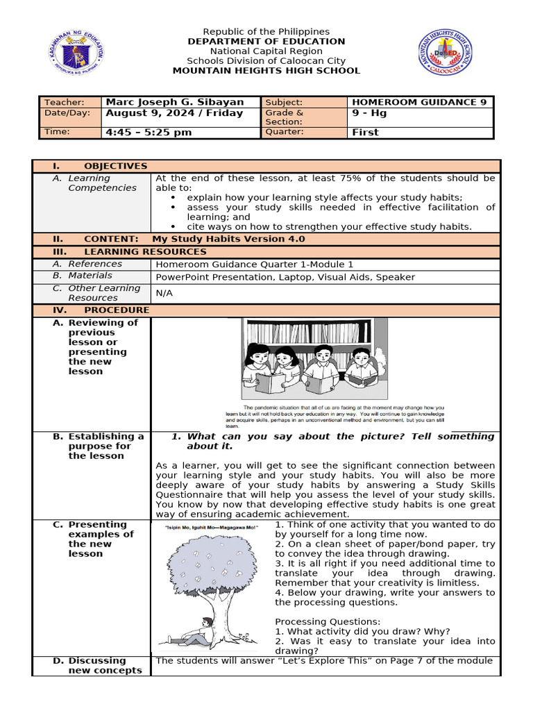 HGP 9 1st Quarter W1 | PDF | Learning Styles | Learning