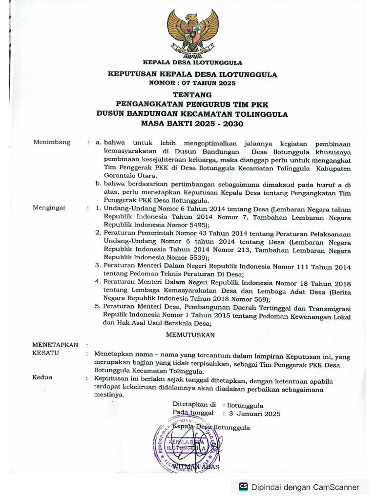 SK PKK Dusun Desa Ilotunggula | PDF