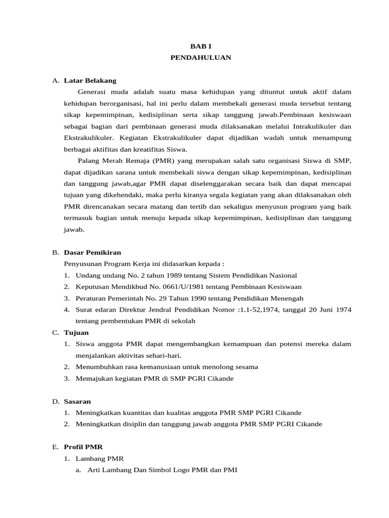 Program Kerja Ekstrakurikuler PMR 1 | PDF