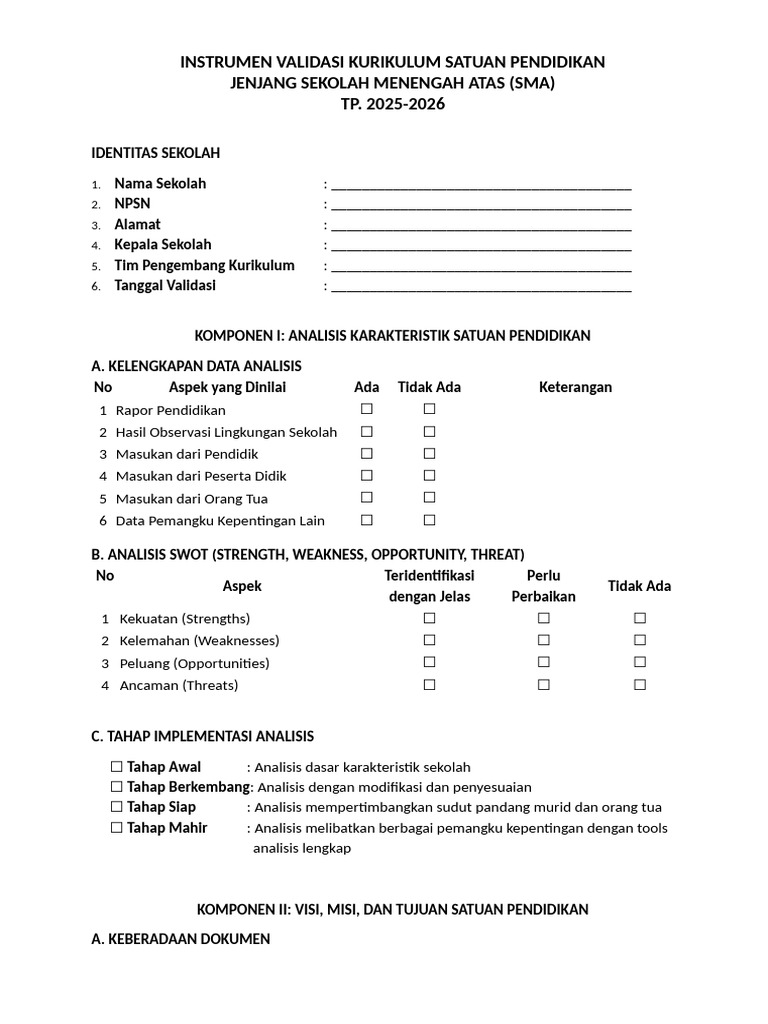 Instrumen Validasi KSP Sma 2025-2026 Fix | PDF