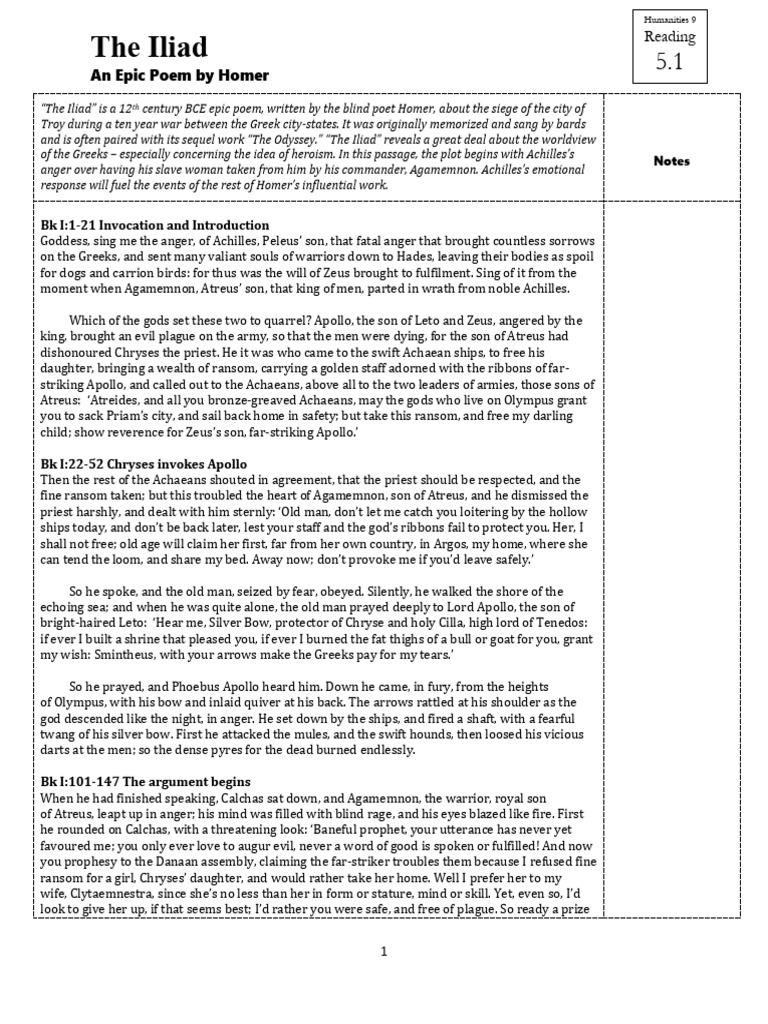5.1 Reading - The Iliad Selection #1 | PDF | Iliad | Achilles