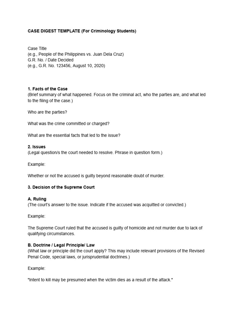Case Digest Template For Criminology Student | PDF