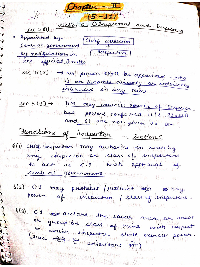 Powers of Inspector and Chief Inspector Under Mines Act 1952 | PDF