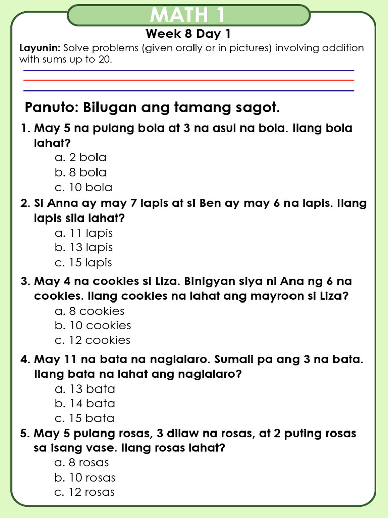 MATH WORKSHEET Week 8 | PDF