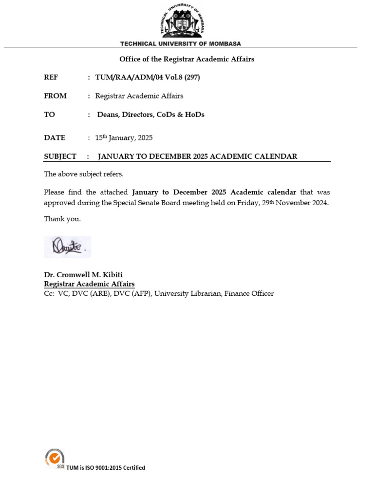 Memo To Deans Directors Cods On The Approved January To December 2025 ...