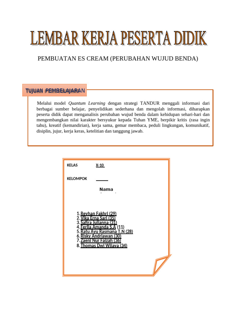 LKPD Pembuatan Es Cream X 10 | PDF