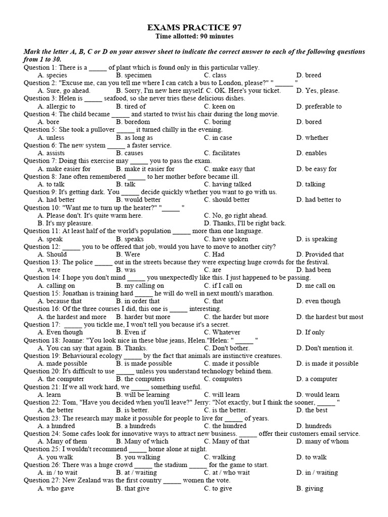 Exam Practice Questions and Answers | PDF