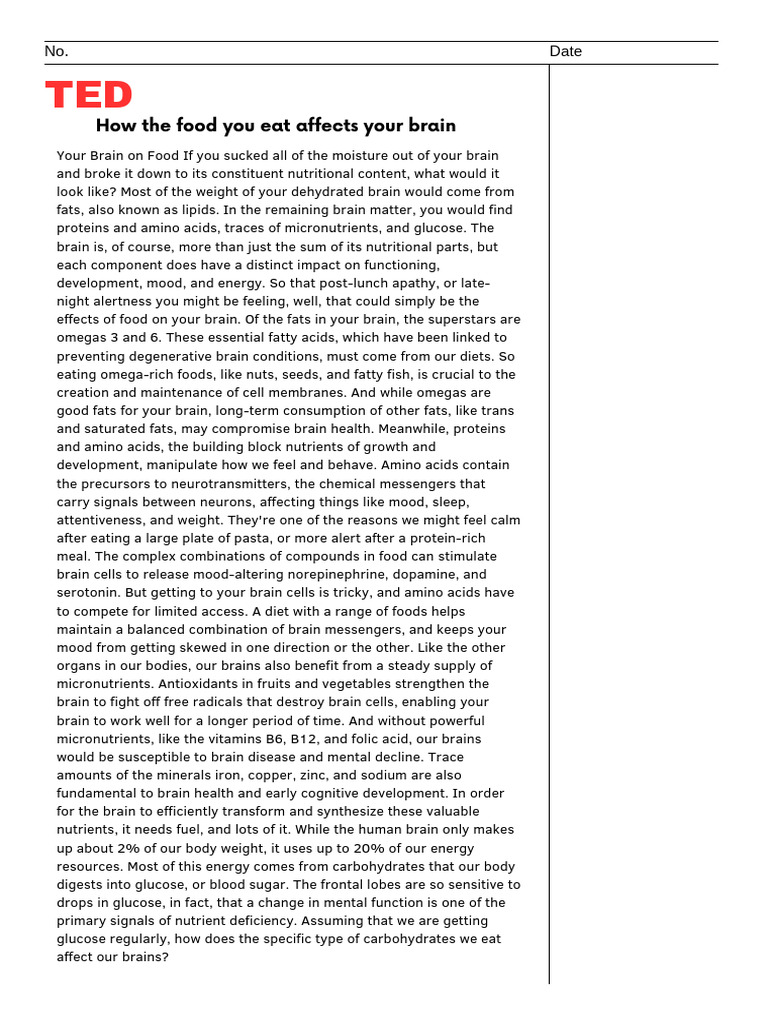 How The Food You Eat Affects Your Brain | PDF | Nutrition | Diet ...